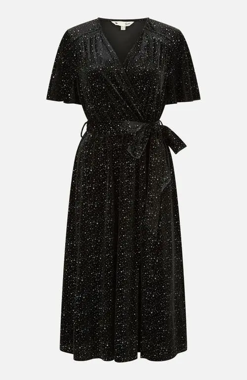 YUMI Velvet Sparkle Wrap Midi Dress