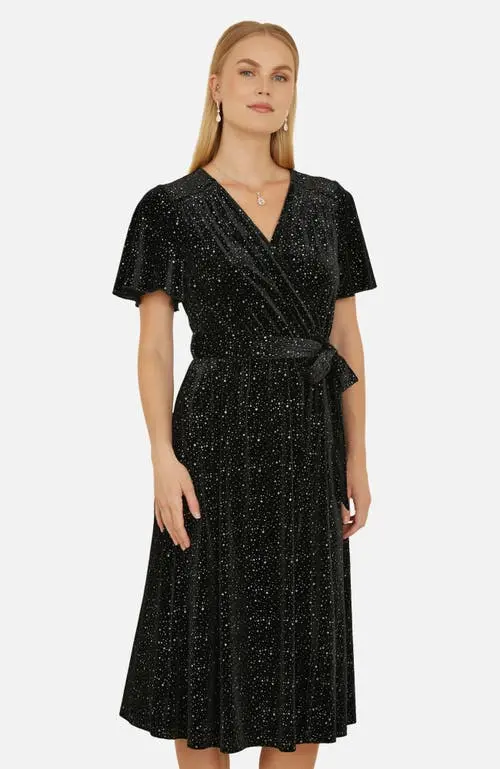 YUMI Velvet Sparkle Wrap Midi Dress