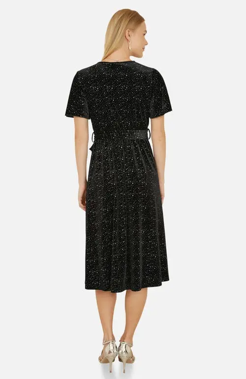 YUMI Velvet Sparkle Wrap Midi Dress