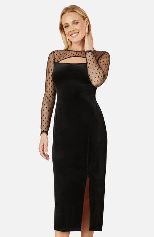 YUMI Velvet With Slash Neckline Midi Dress