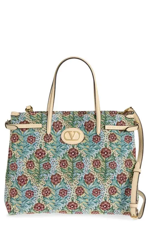 Valentino Garavani Medium Antibes V-logo Tapestry Tote - Blue Multi