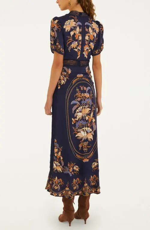 Farm Rio Lara Print Lace Trim Maxi Dress