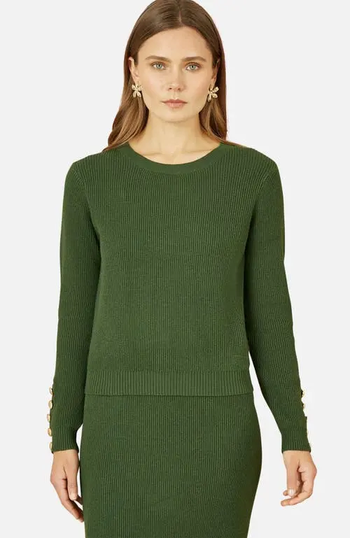 YUMI Sleeve Button Detail Jumper - Green