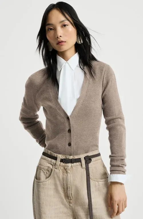 Brunello Cucinelli Sparkling Cashmere Lightweight Ribbed Cardigan