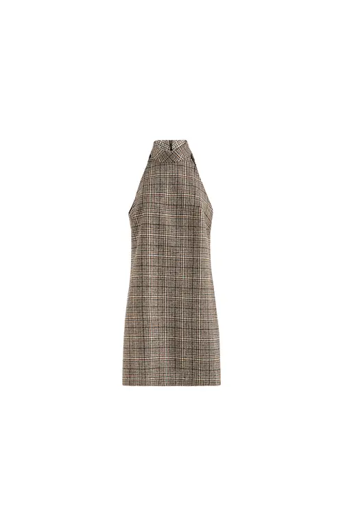 Brunello Cucinelli Checked Alpaca And Wool Dress With Monili - Brown