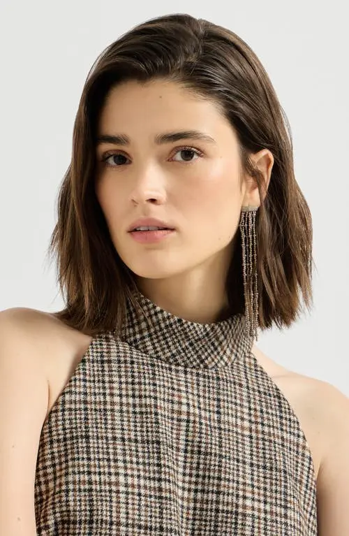 Brunello Cucinelli Checked Alpaca And Wool Dress With Monili - Brown