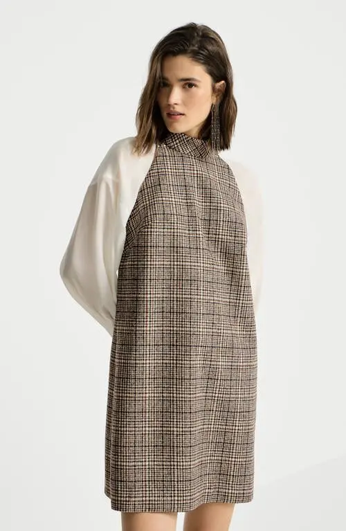 Brunello Cucinelli Checked Alpaca And Wool Dress With Monili - Brown