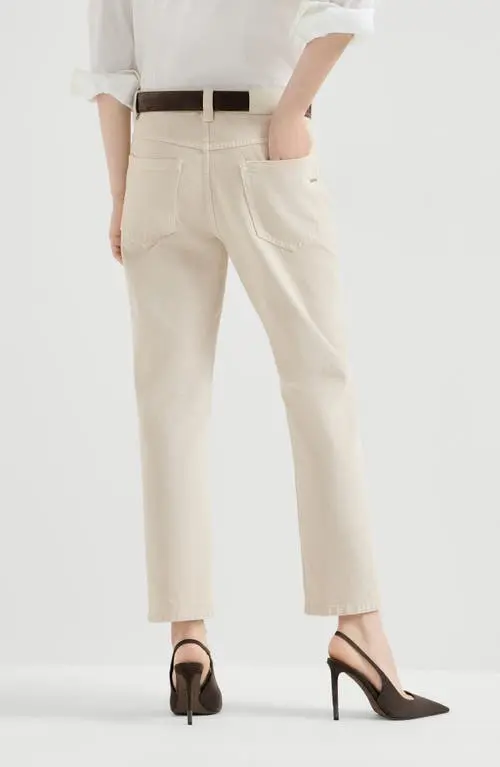 Brunello Cucinelli Dyed Denim Five-pocket Straight Trousers With Shiny Bartack - Milk
