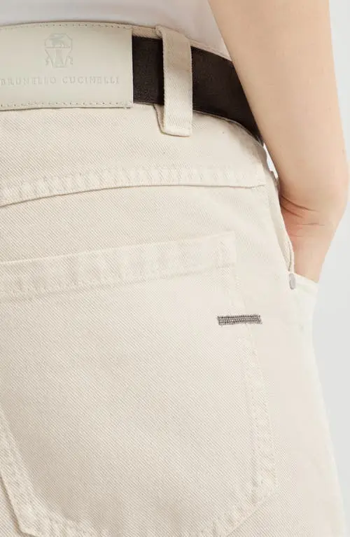 Brunello Cucinelli Dyed Denim Five-pocket Straight Trousers With Shiny Bartack - Milk
