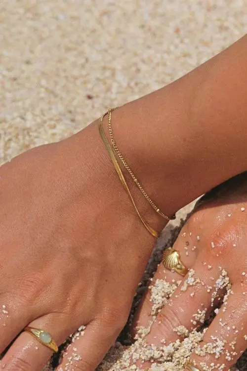 ATOLEA Layered Herringbone And Beaded Chain Bracelet