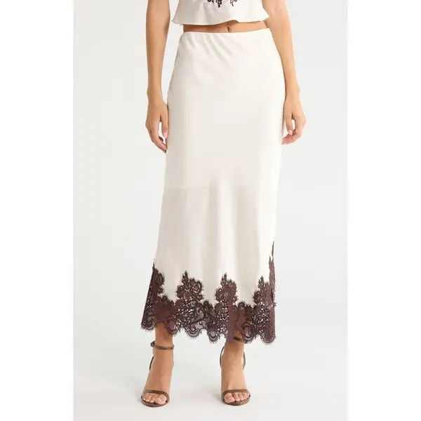 KITTENISH Lace Detail Maxi Skirt - Egret