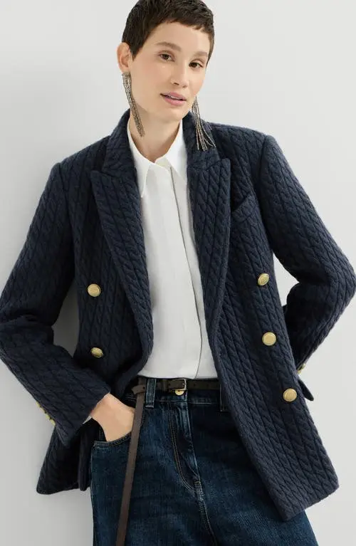 Brunello Cucinelli Cashmere Cable Knit Blazer With Monili