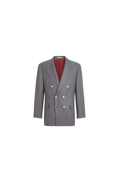 Brunello Cucinelli Virgin Wool Chalk Stripe One-and-a-half Breasted Tailor Blazer