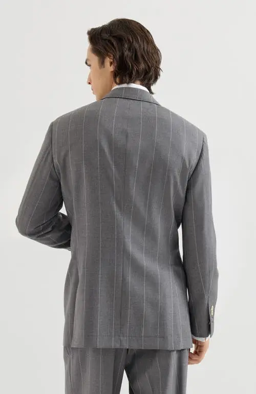 Brunello Cucinelli Virgin Wool Chalk Stripe One-and-a-half Breasted Tailor Blazer