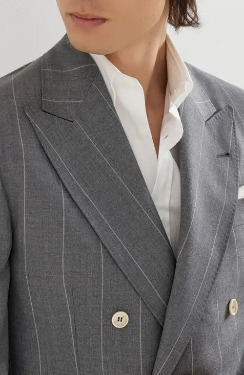 Brunello Cucinelli Virgin Wool Chalk Stripe One-and-a-half Breasted Tailor Blazer