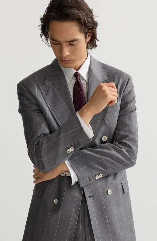 Brunello Cucinelli Virgin Wool Chalk Stripe One-and-a-half Breasted Tailor Blazer