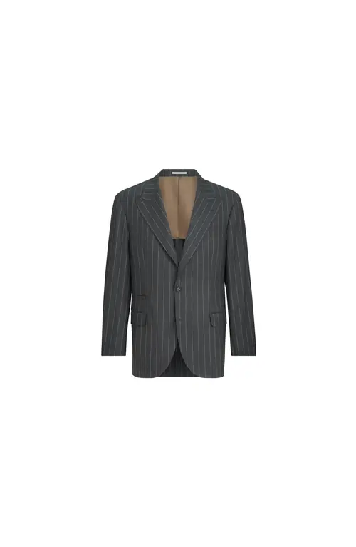 Brunello Cucinelli Super 150s Virgin Wool Wide Chalk Stripe Batavia Tailor Blazer With Peak Lapels