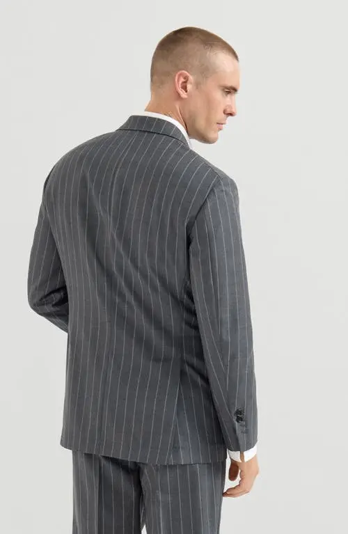 Brunello Cucinelli Super 150s Virgin Wool Wide Chalk Stripe Batavia Tailor Blazer With Peak Lapels