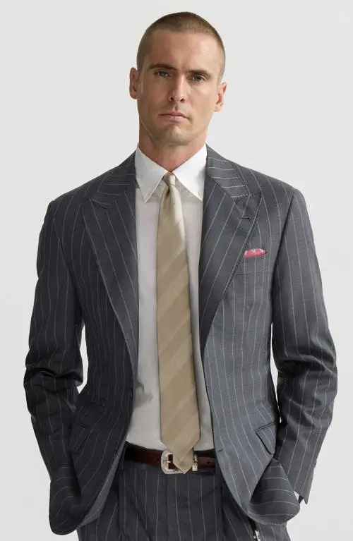 Brunello Cucinelli Super 150s Virgin Wool Wide Chalk Stripe Batavia Tailor Blazer With Peak Lapels
