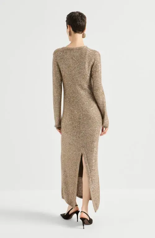 Brunello Cucinelli Mohair And Wool Dazzling Texture Knit Dress With Monili