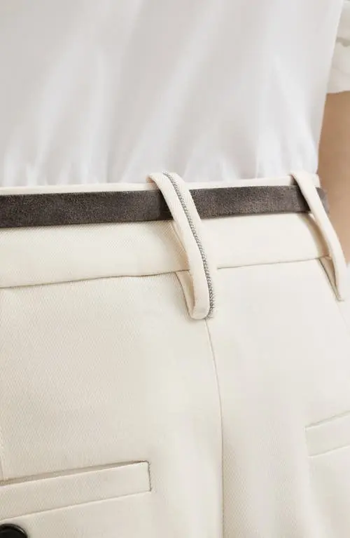 Brunello Cucinelli Virgin Wool Gabardine Pleated Barrel Trousers With Monili - Milk