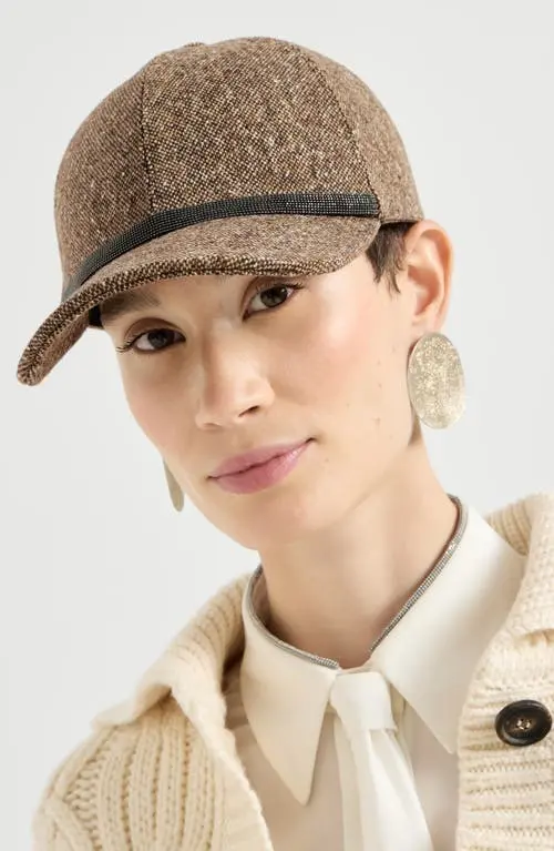 Brunello Cucinelli Virgin Wool Donegal Baseball Cap With Shiny Band