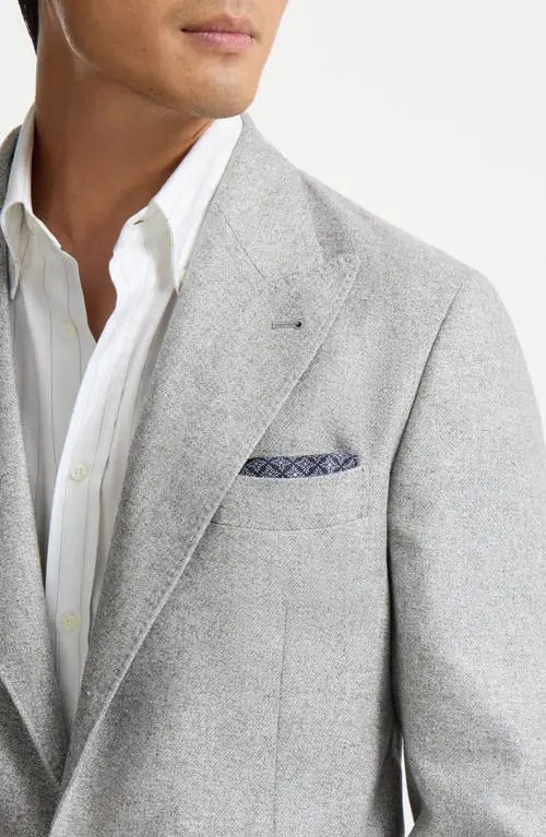 Brunello Cucinelli Linen And Silk Pocket Square With Geometric Pattern - Navy Blue