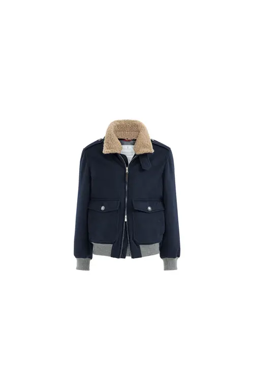 Brunello Cucinelli Bonded Cashmere Beaver Cloth Bomber Jacket With Thermore® Padding And Detachable Shearling Collar