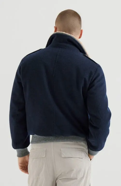 Brunello Cucinelli Bonded Cashmere Beaver Cloth Bomber Jacket With Thermore® Padding And Detachable Shearling Collar