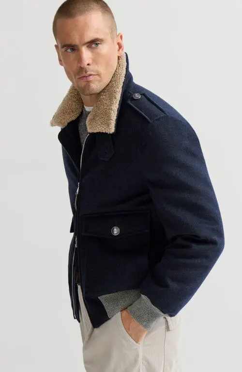 Brunello Cucinelli Bonded Cashmere Beaver Cloth Bomber Jacket With Thermore® Padding And Detachable Shearling Collar