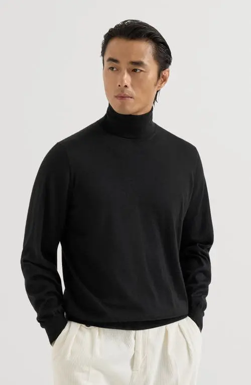 Brunello Cucinelli Cashmere And Silk Lightweight Turtleneck Sweater - Black