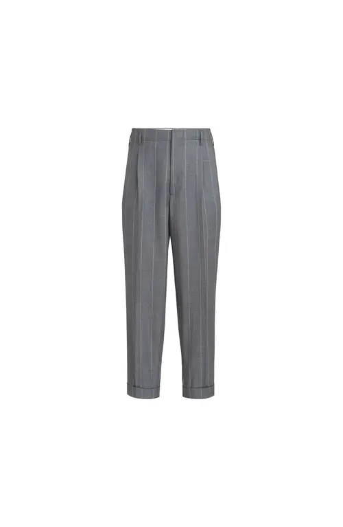 Brunello Cucinelli Virgin Wool Chalk Stripe Trousers With Double Pleats - Medium Grey