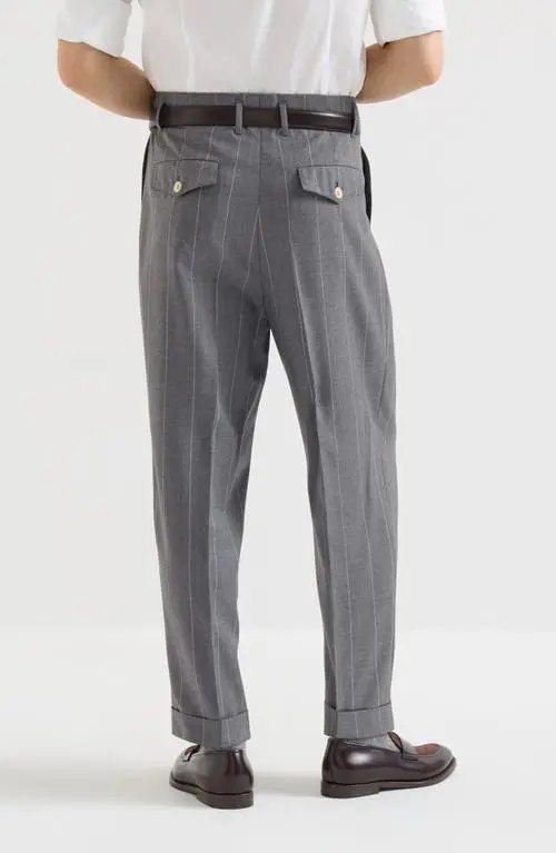 Brunello Cucinelli Virgin Wool Chalk Stripe Trousers With Double Pleats - Medium Grey