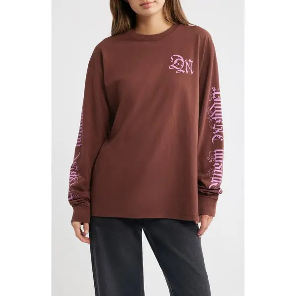 DAMSON MADDER Pleasant Slumber Graphic Long Sleeve T-shirt - Chocolate