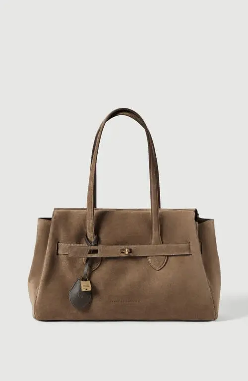 Brunello Cucinelli Explorer Shoulder Bag In Suede - Bark