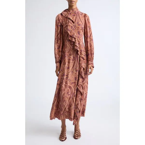Ulla Johnson Sabrina Silk Paisley Print Midi Dress - Rosette