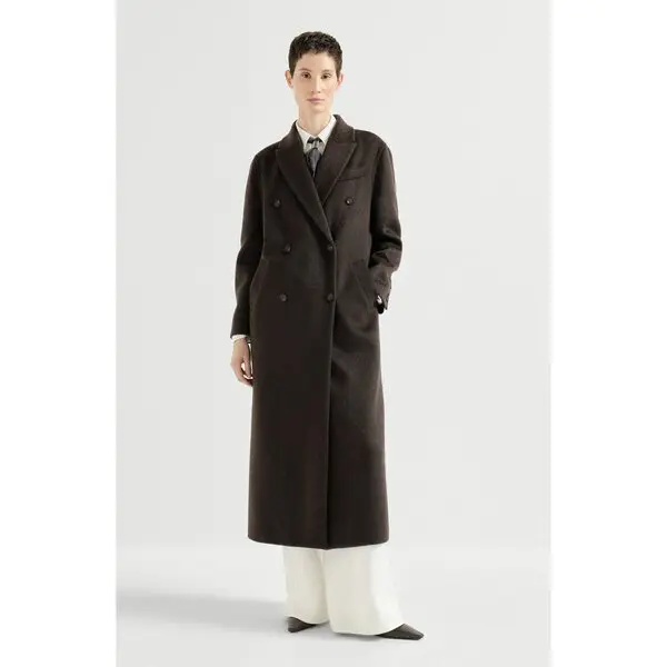 Brunello Cucinelli Hand-crafted Coat In Cashmere Double Beaver Cloth With Monili