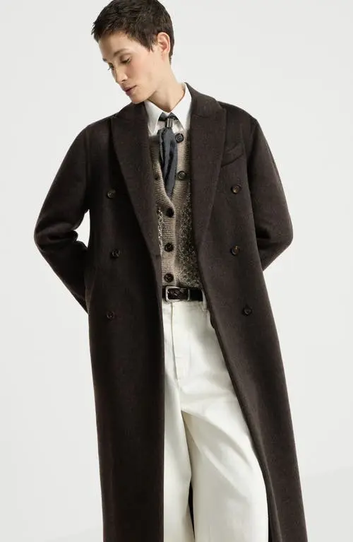 Brunello Cucinelli Hand-crafted Coat In Cashmere Double Beaver Cloth With Monili