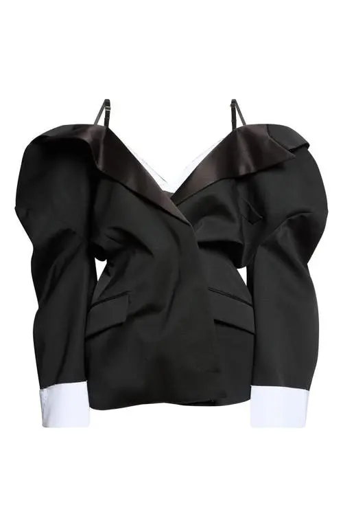 Givenchy Slashed Cold Shoulder Wool Jacket - Black