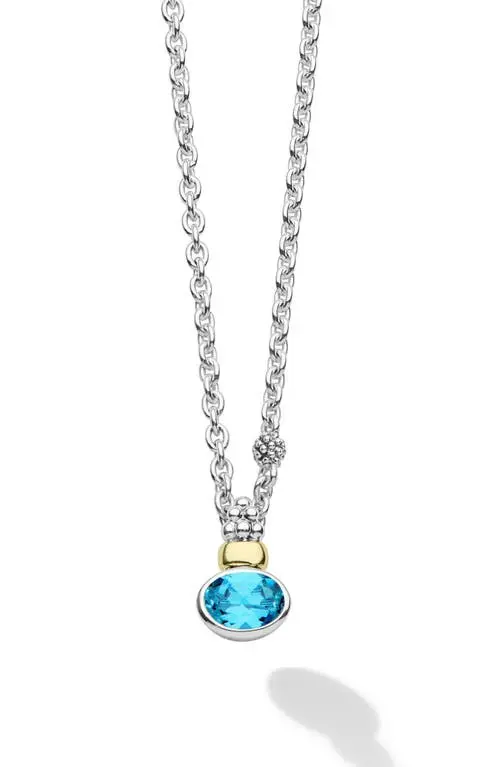 Lagos Signature Caviar 14k Gold & Sterling Silver Blue Topaz Pendant Necklace - Two-tone
