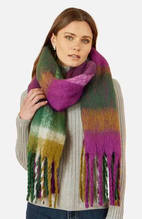 YUMI Oversize Brushed Fringe Checked Scarf