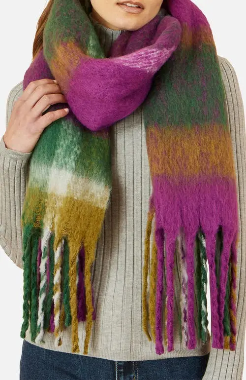 YUMI Oversize Brushed Fringe Checked Scarf