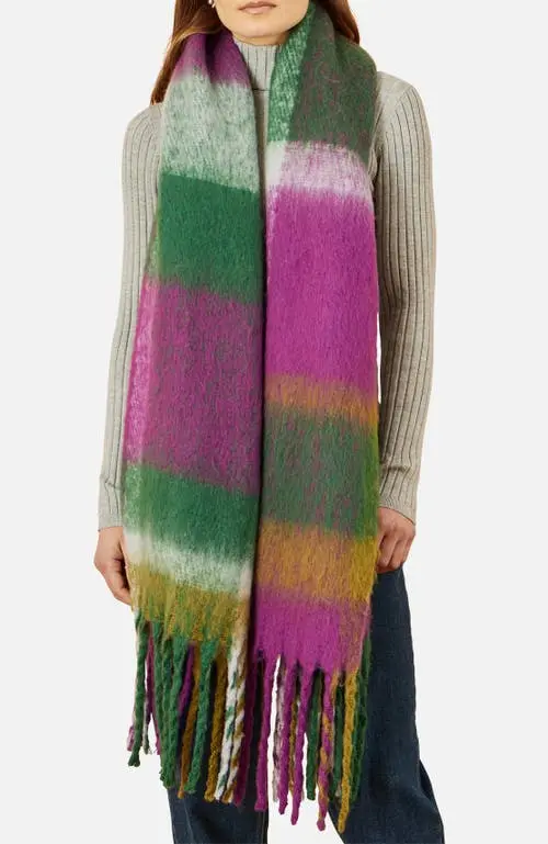 YUMI Oversize Brushed Fringe Checked Scarf