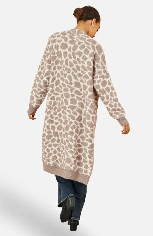 YUMI Animal Print Intarsia Long Cardigan
