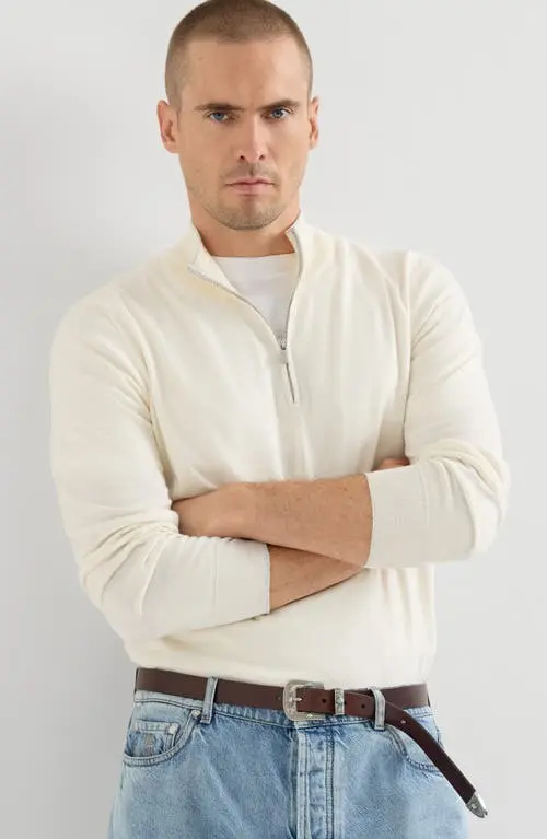 Brunello Cucinelli Sea Island Cotton And Cashmere Half-zip Sweater - Panama