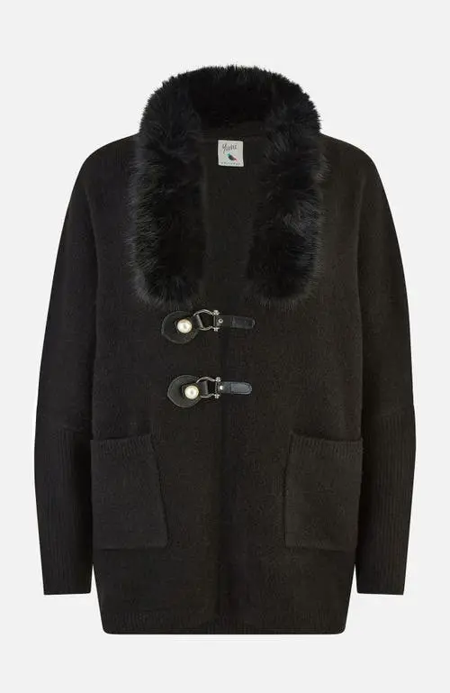 YUMI Detachable Fur Collar Trim Cardigan
