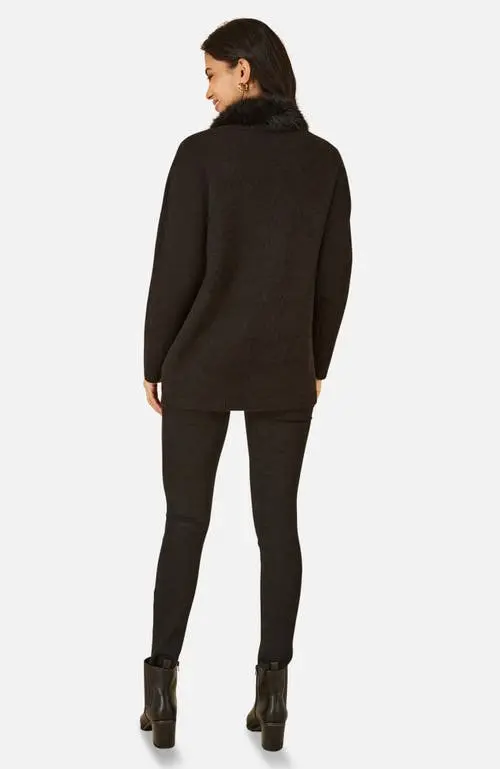 YUMI Detachable Fur Collar Trim Cardigan