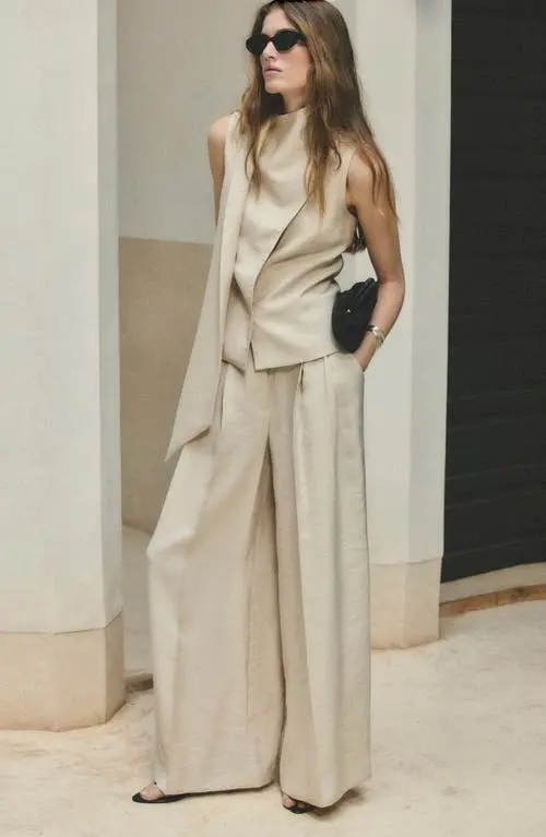 Mango Wide Leg Lyocell Blend Pants