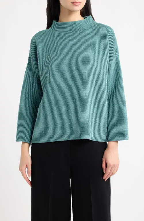 Eileen Fisher Mock Neck Ribbed Sweater - Amalfi