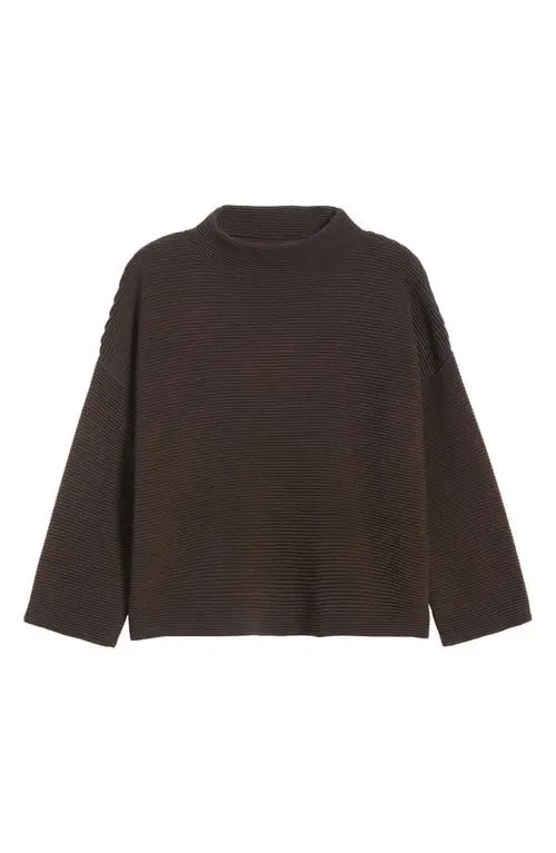 Eileen Fisher Mock Neck Ribbed Sweater - Coffee